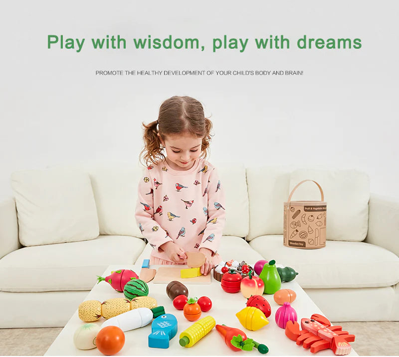 Montessori Wooden Meal Cutting Toy: Slicing Fun for Growing Minds ...